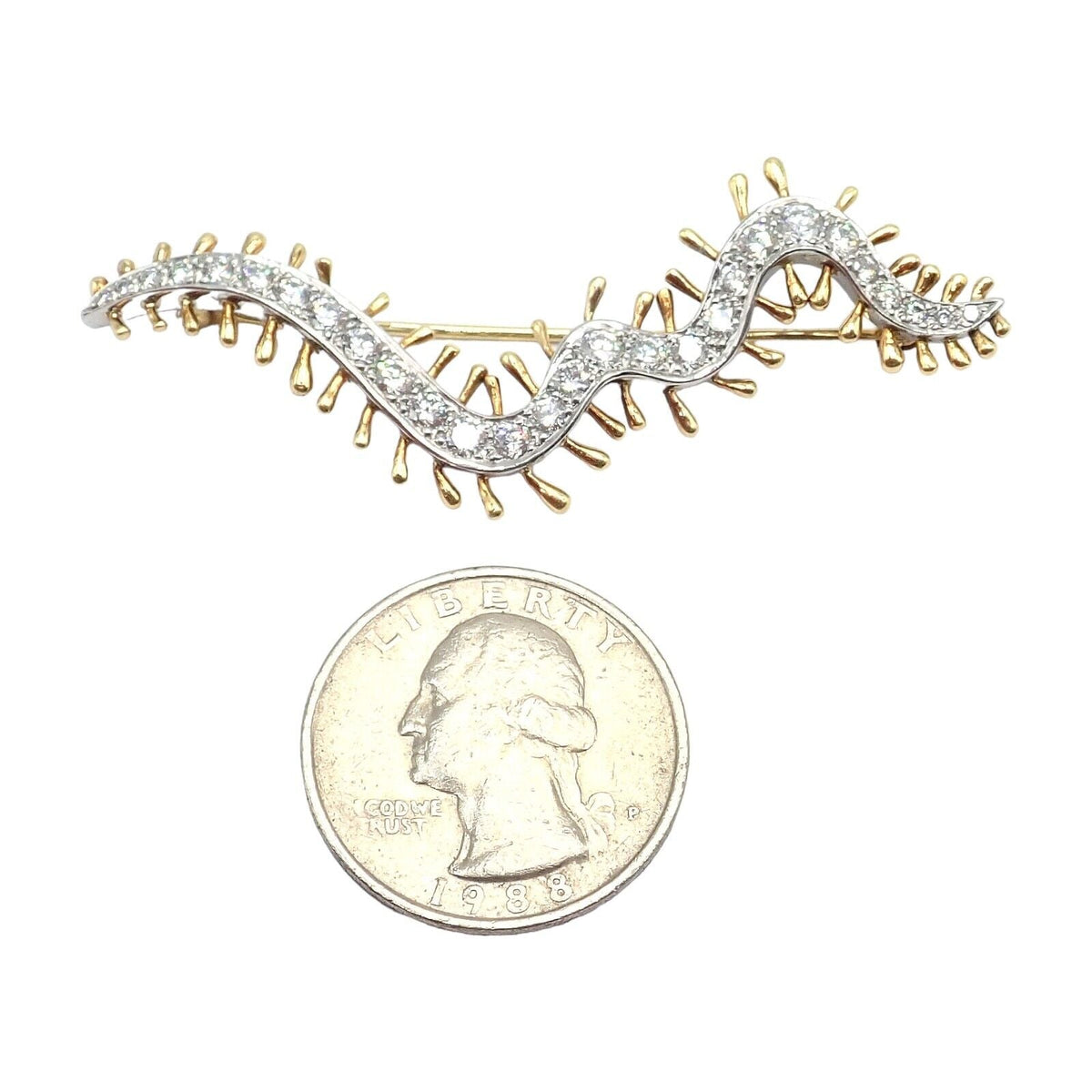 Vintage Tiffany And Co Platinum 18k Yellow Gold Diamond Centipede Pin B