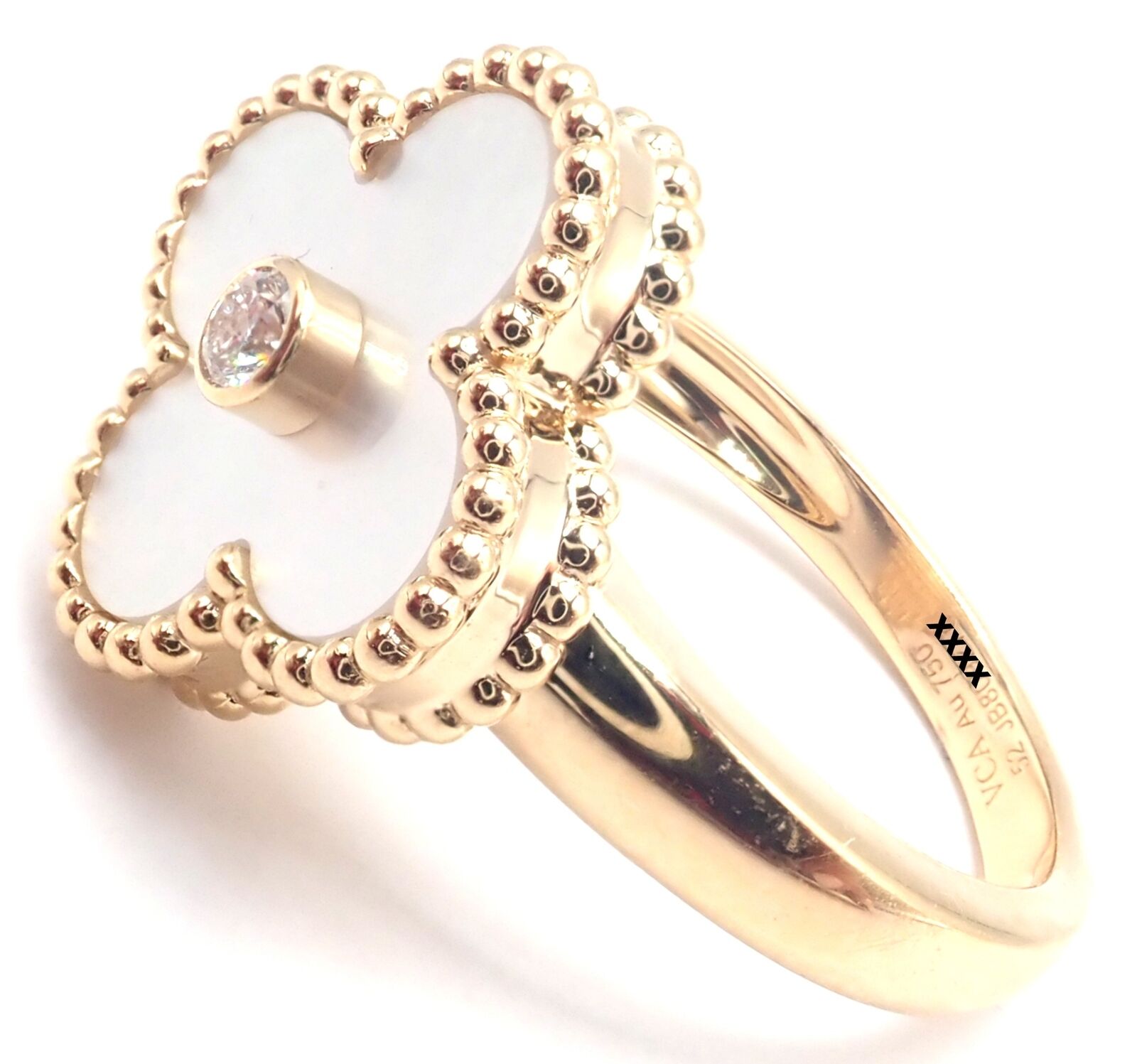 Van Cleef Arpels Vintage Alhambra 18k Yellow Gold Mother Of Pearl Diamond Ring