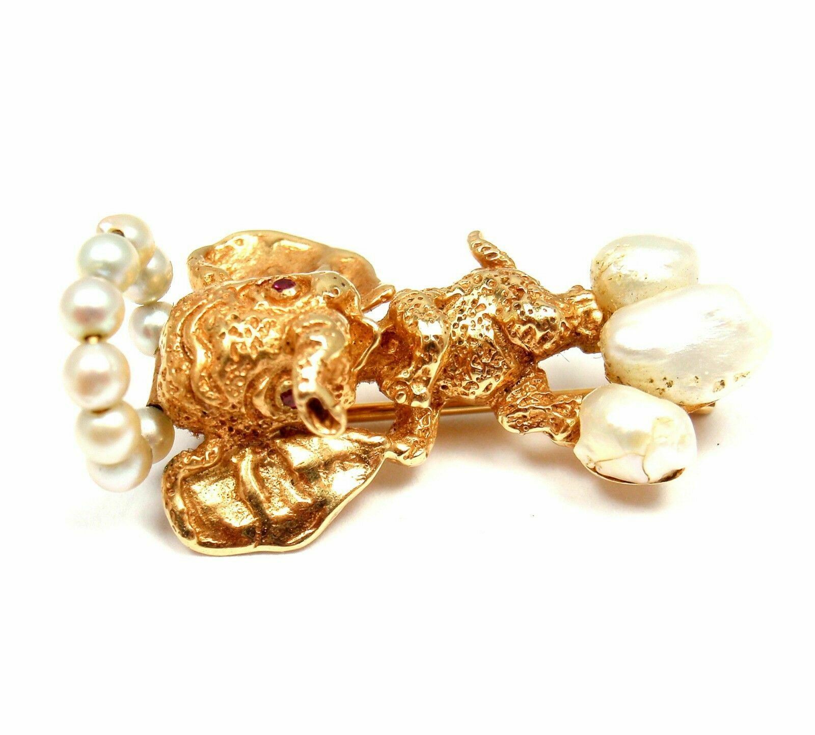 Rare Vintage Ruser 14k Yellow Gold Republican Ruby Pearl Happy Elephan