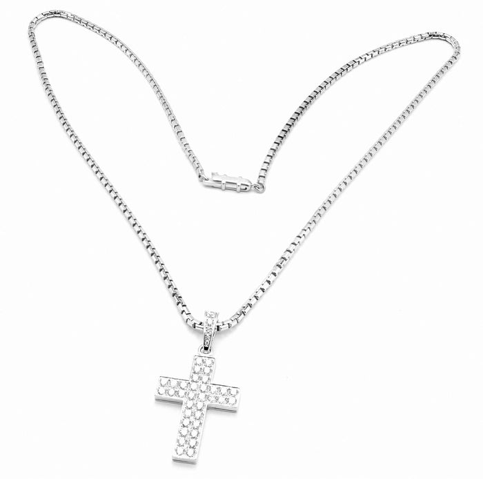 Authentic Cartier Cross 18k White Gold Diamond Charm Pendant Link Neck