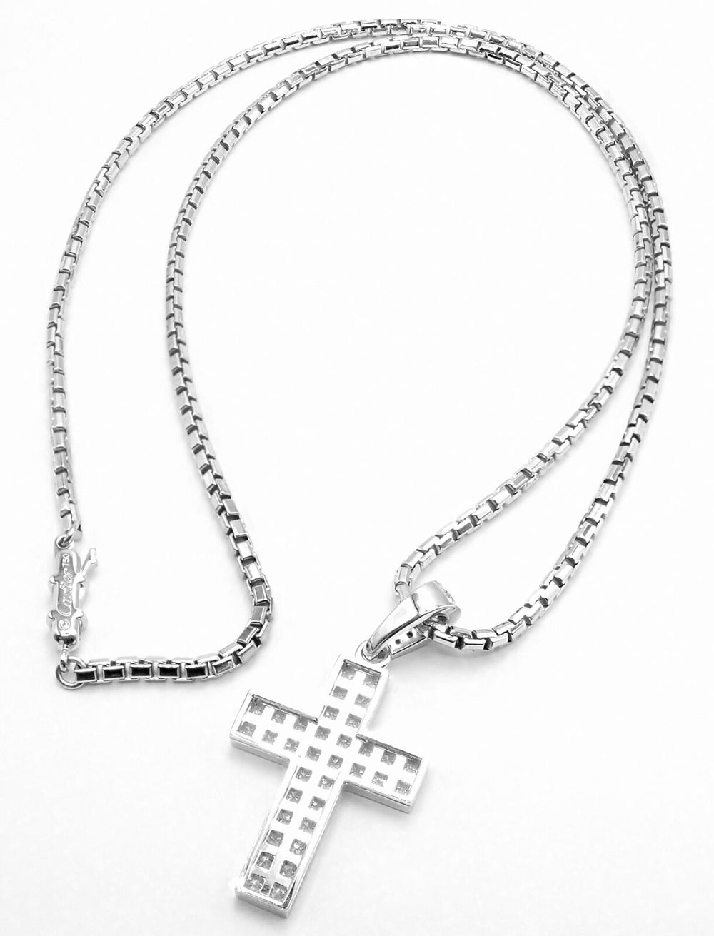 Authentic Cartier Cross 18k White Gold Diamond Charm Pendant Link Neck