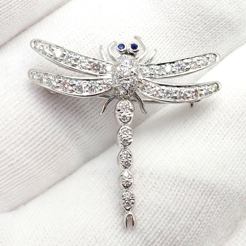 Rare! Authentic Tiffany & Co. Platinum Dragonfly Diamond Sapphire Pin