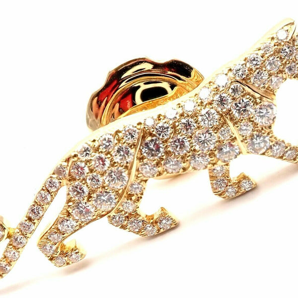 Authentic Cartier Panther Panthere 18k Yellow Gold Diamond Tie Lapel Brooch Pin Fortrove