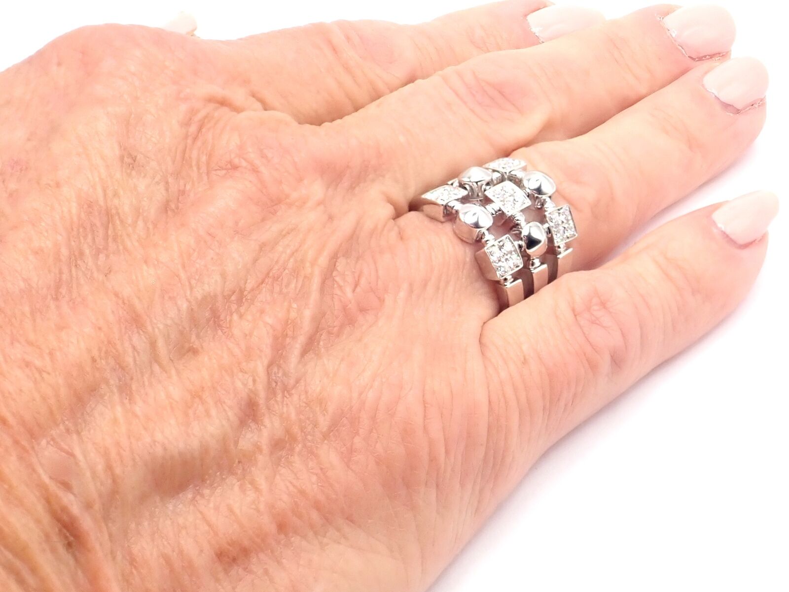 Authentic! Bvlgari Bulgari 18k White Gold Lucea Diamond Band Ring Pape